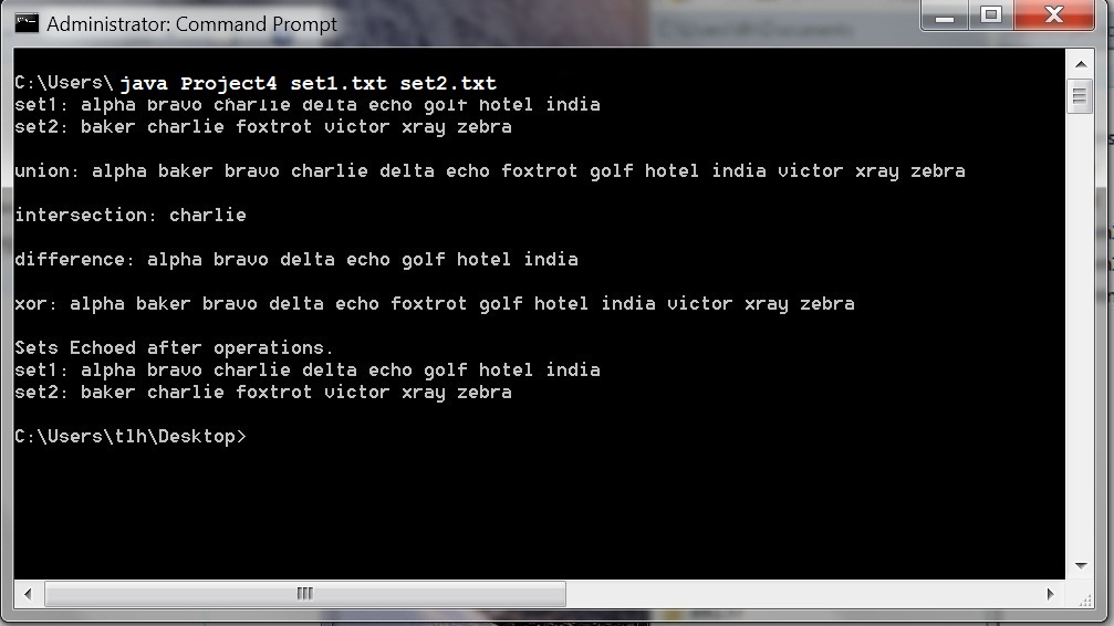 2025 FALL CS-007 PROJECT #4 SET OPERATIONS